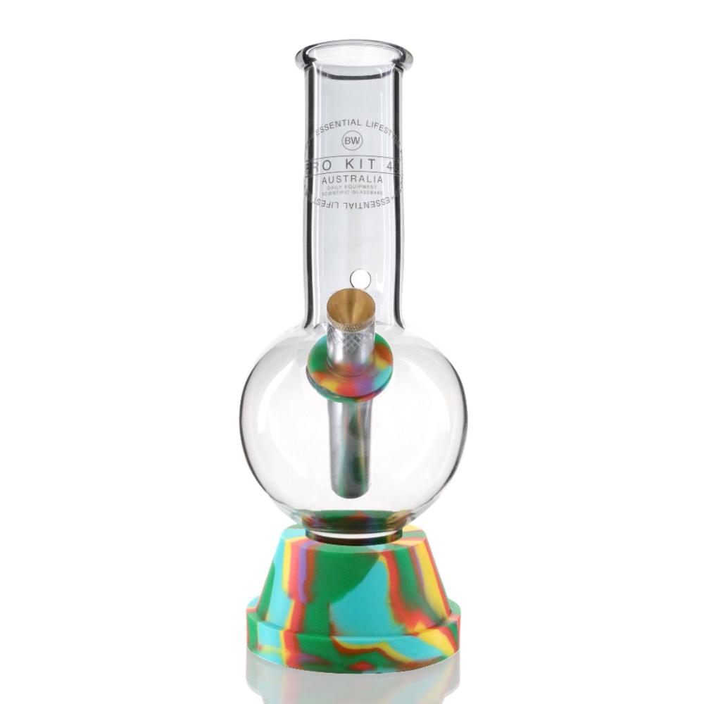 Medium Bent Bubble 22cm Glass Bong - Chrome Pro Kit | Bong Warehouse