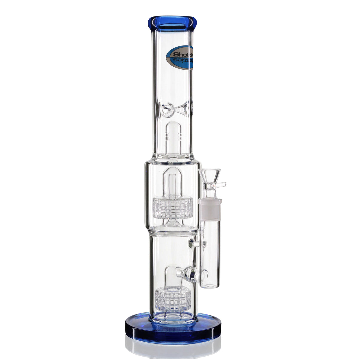 Shotties 38cm Glass Double Slit Fountain Bong - Clear/Blue | Bong Warehouse