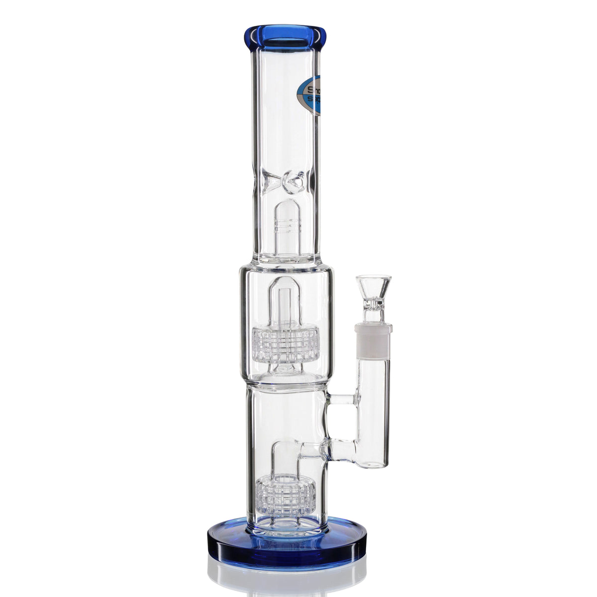 Shotties 38cm Glass Double Slit Fountain Bong - Clear/Blue | Bong Warehouse