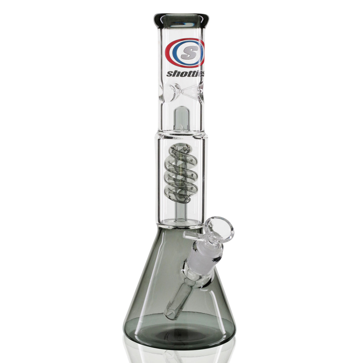 Shotties Spiral Perk Glass Bong - Clear/Smoke | Bong Warehouse