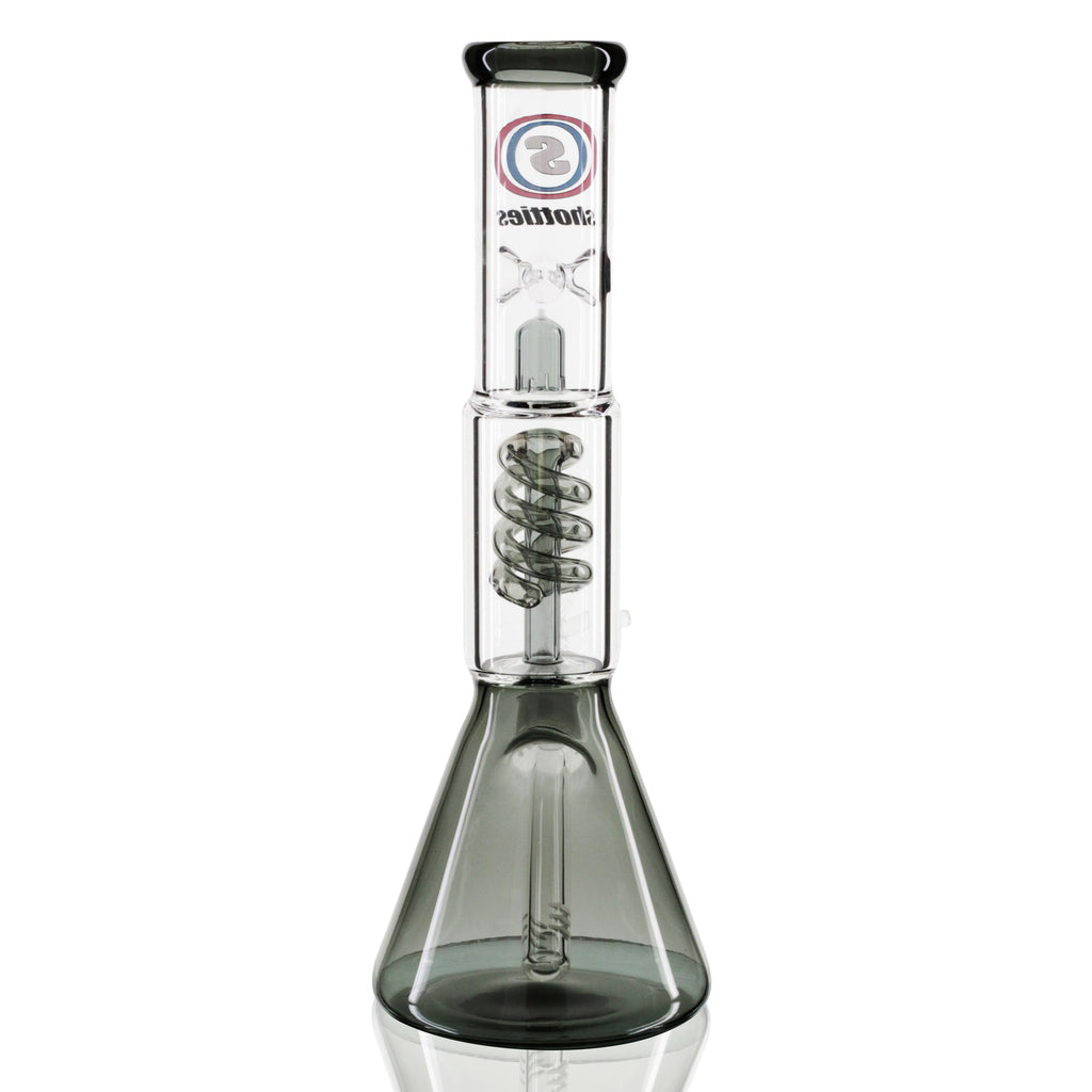 Shotties Spiral Perk Glass Bong - Clear/Smoke | Bong Warehouse