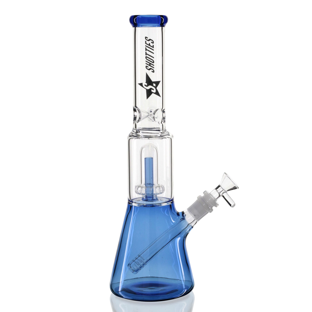 Shotties Glass Perc Pillar Bong - Clear/Blue | Bong Warehouse