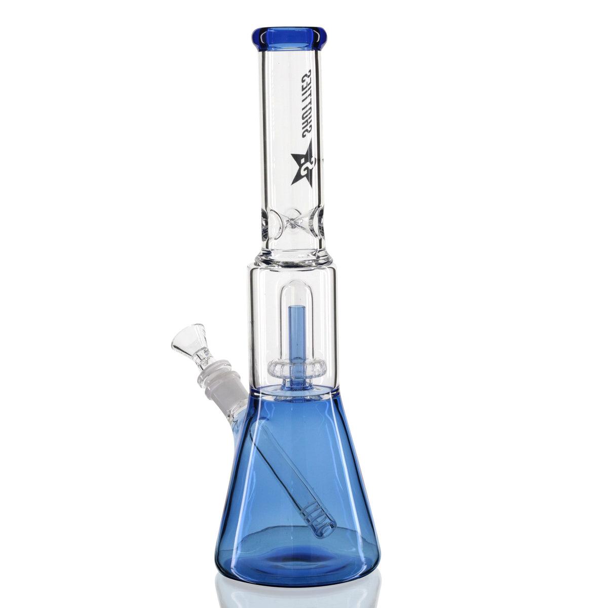 Shotties Glass Perc Pillar Bong - Clear/Blue | Bong Warehouse