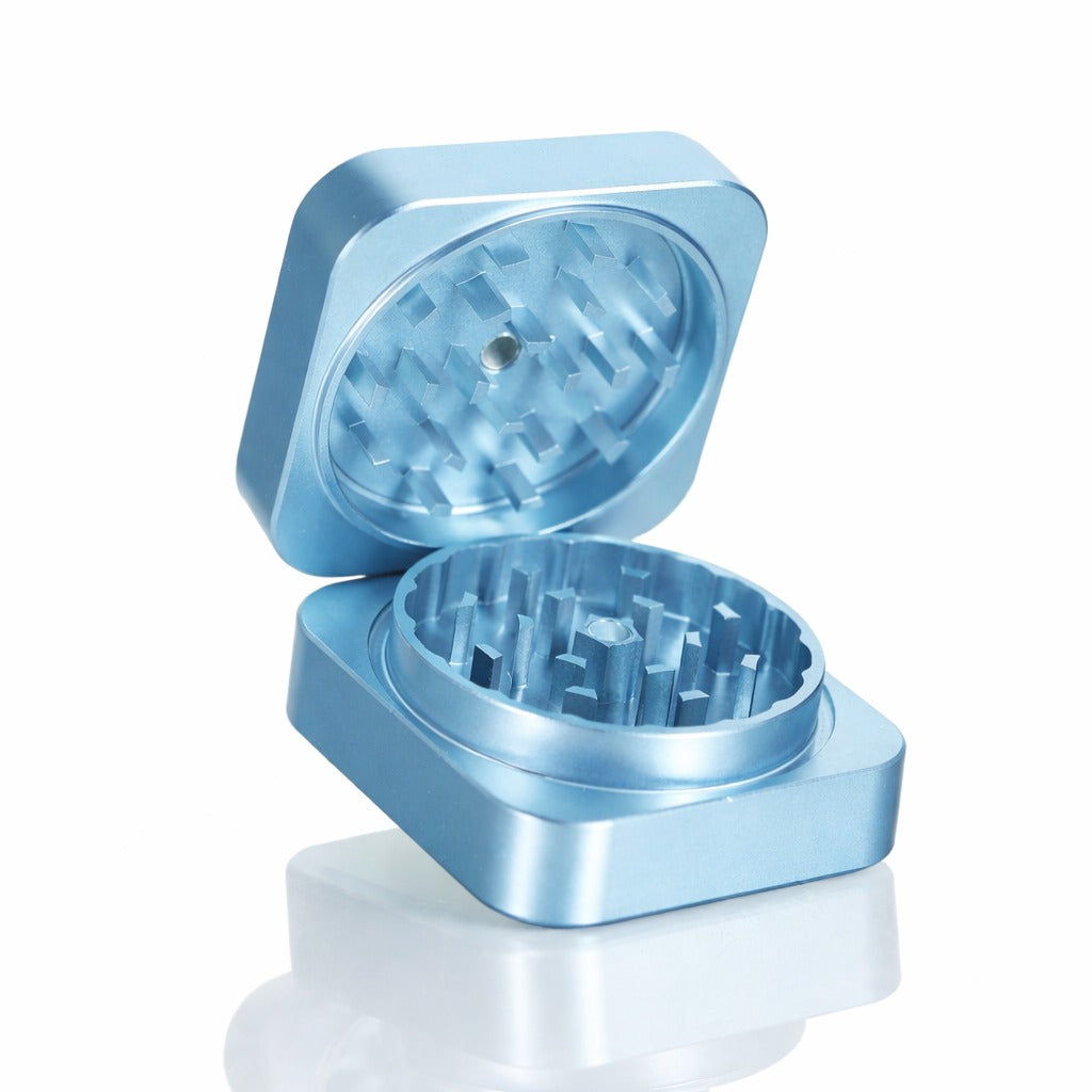 Square Stainless Metal Herb Grinder - Metallic Light Blue – Bong Warehouse